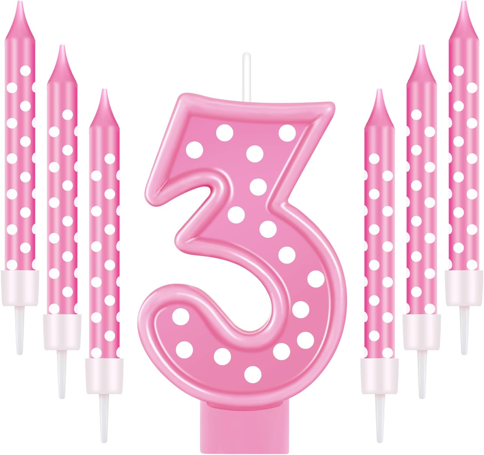 Amazon.com: Birthday Candle Number Girls 3 Inch Hot Pink Candle and 6 ...