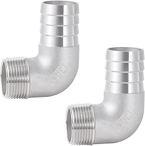 Walkinginrain 304 Stainless Steel 90 Degree Elbow - 1-1/4" Hose Barb to 1" NPT Male Thread Pipe ...
