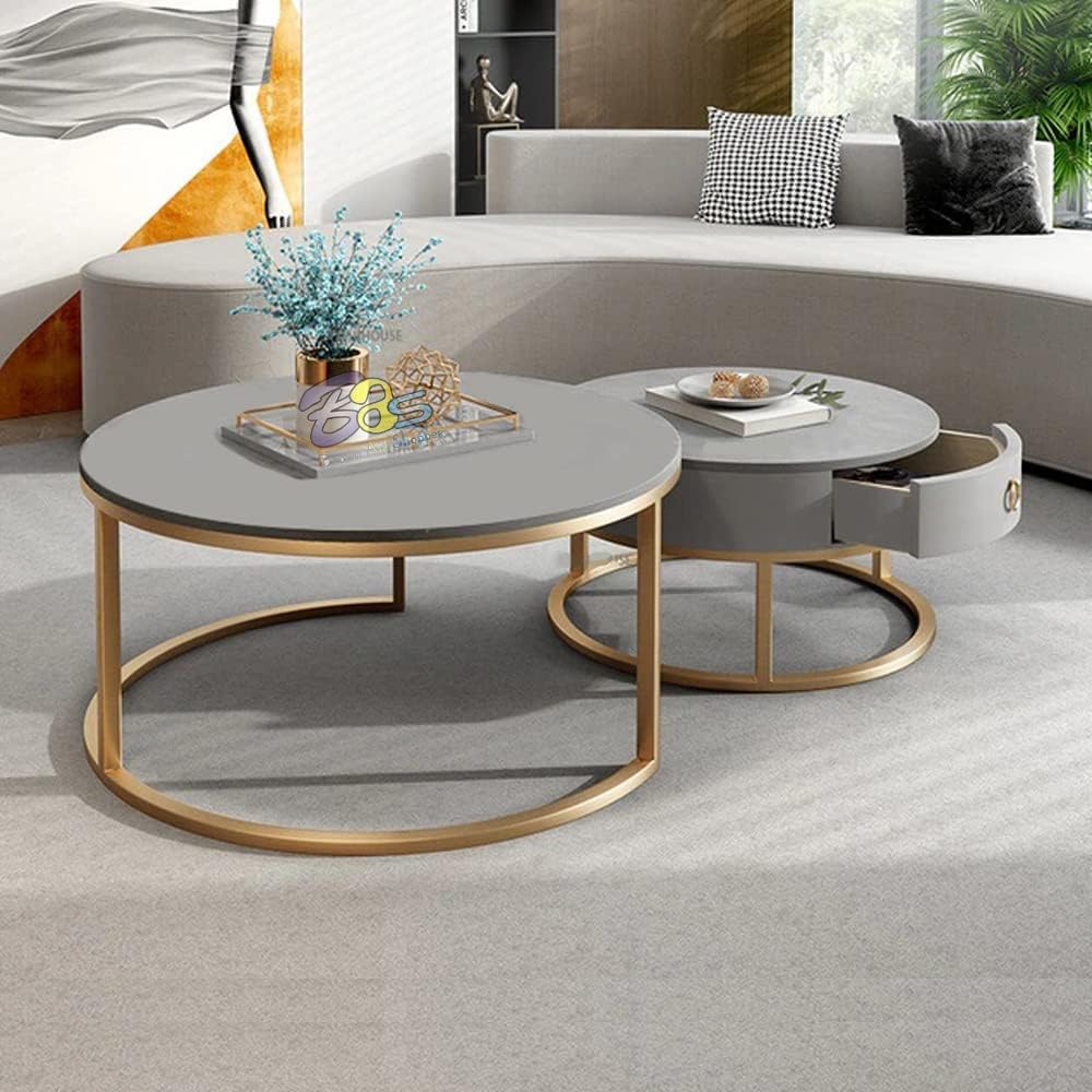 FURNIFOX Round Nesting Coffee Table Modern Nesting Side Set of 2 End ...