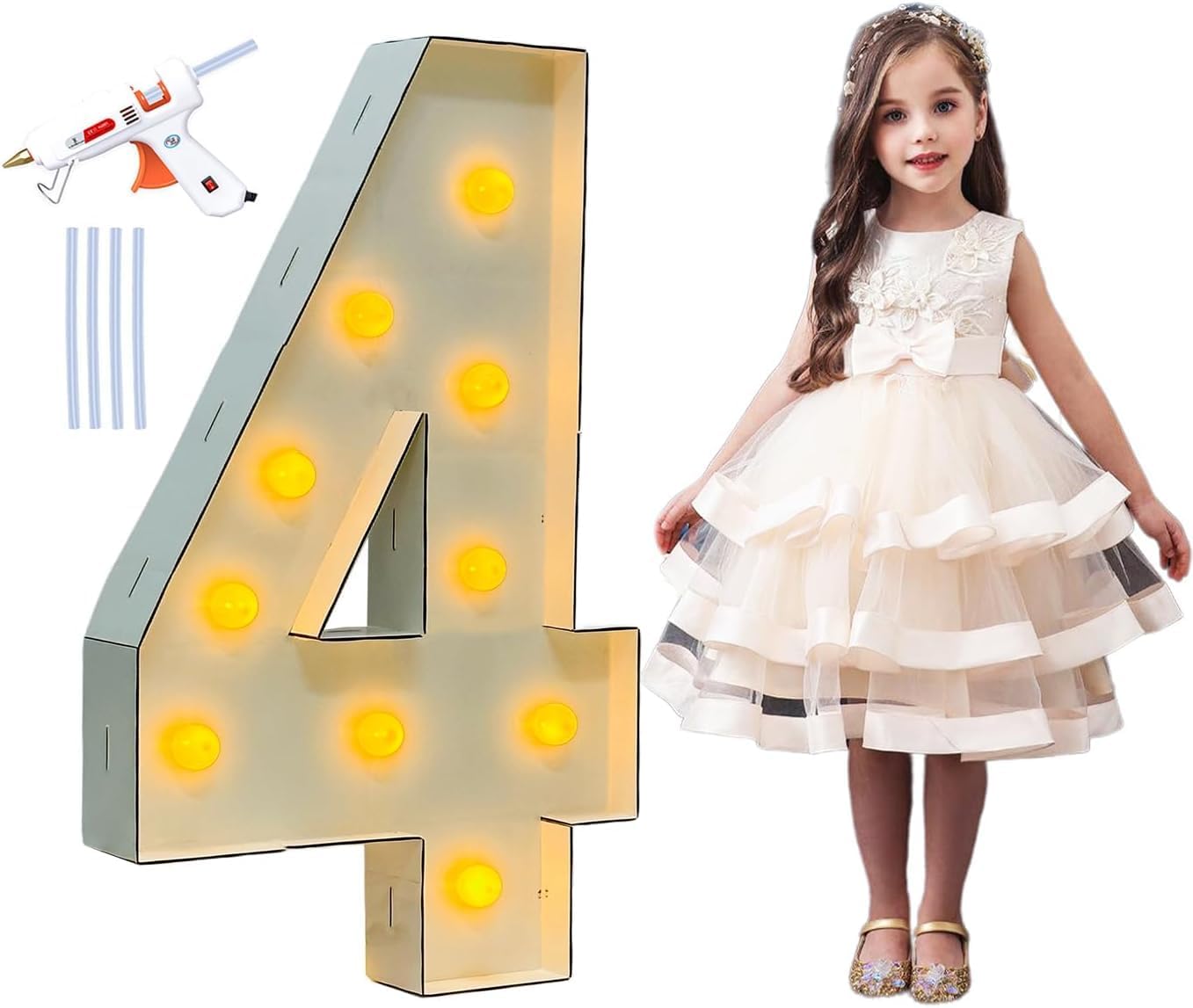 PILIN Large LED Light Up Number 4 Letters for Birthday Decoration, with ...