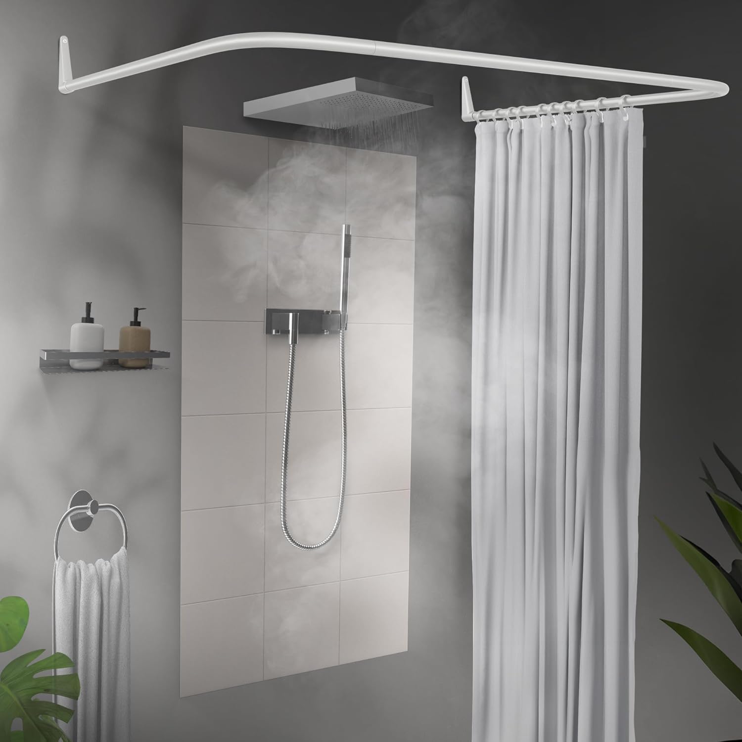 Erica U-shaped Shower Curtain Rail, Shower Curtain Pole 85x95x85 cm ...