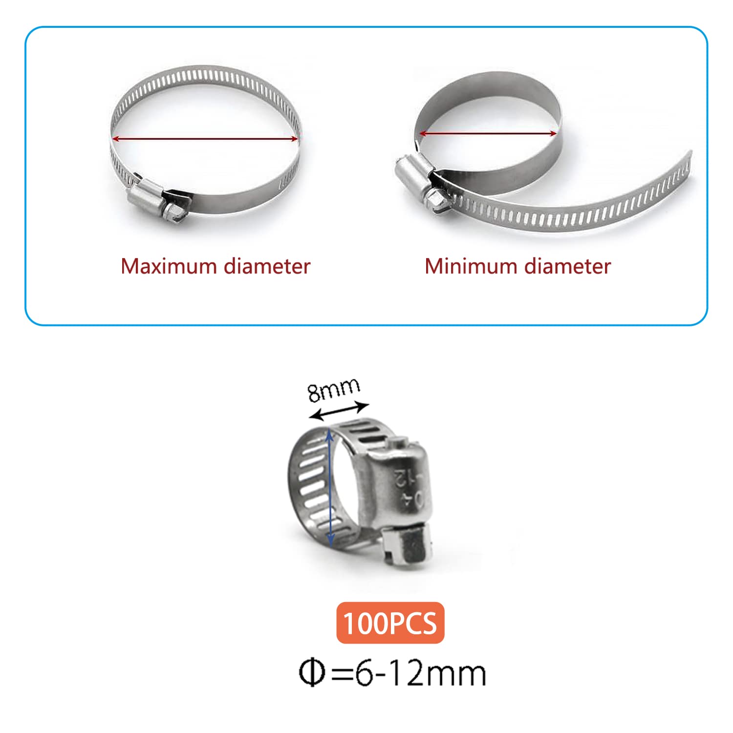 Snapklik.com : ZIPCCI Small Hose Clamp, 100 Pack Hose Clamps Stainless ...