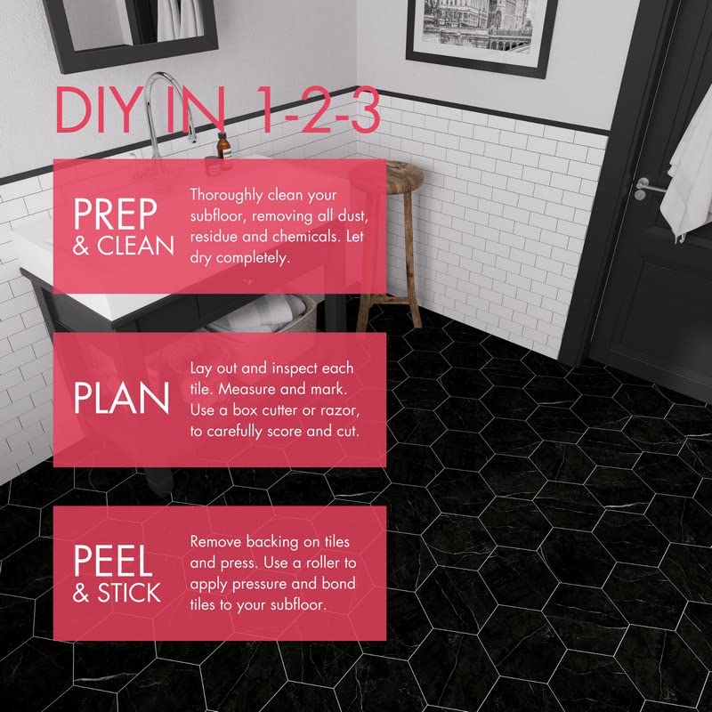 Snapklik.com : BaseCore HEX Hexagon Vinyl Flooring Black Marble 5.75 ...