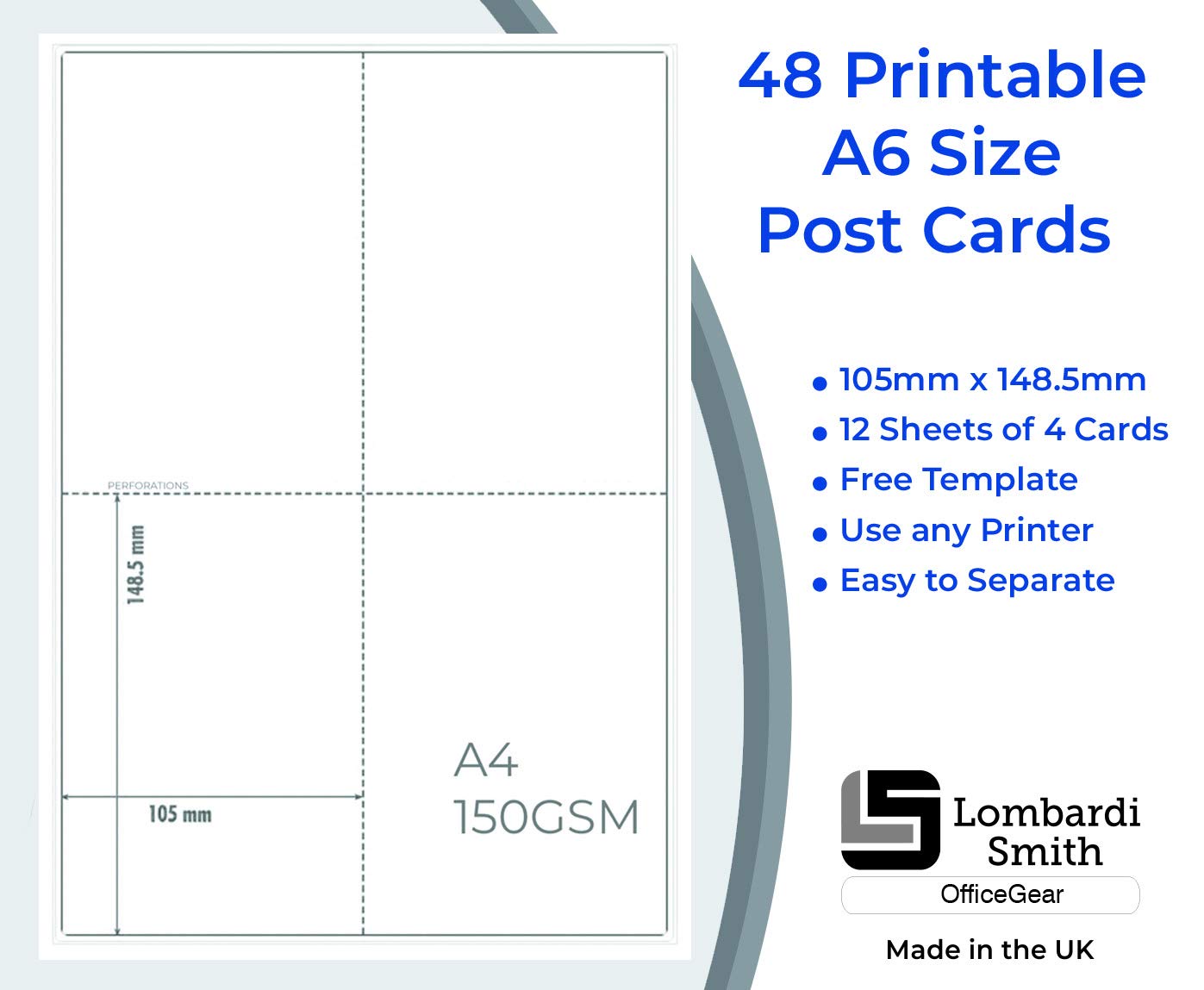 Buy OfficeGear A6 Perforated Printable Postcard (48 Pack) Flash Card ...