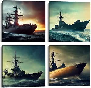 Amazon.com: Warships Wall Art Military Ship Picture Canvas Prints ...
