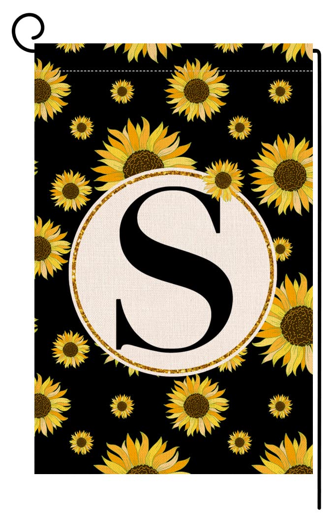Amazon.com : Monogram Letter S Garden Flag Summer Sunflower 12x18 ...