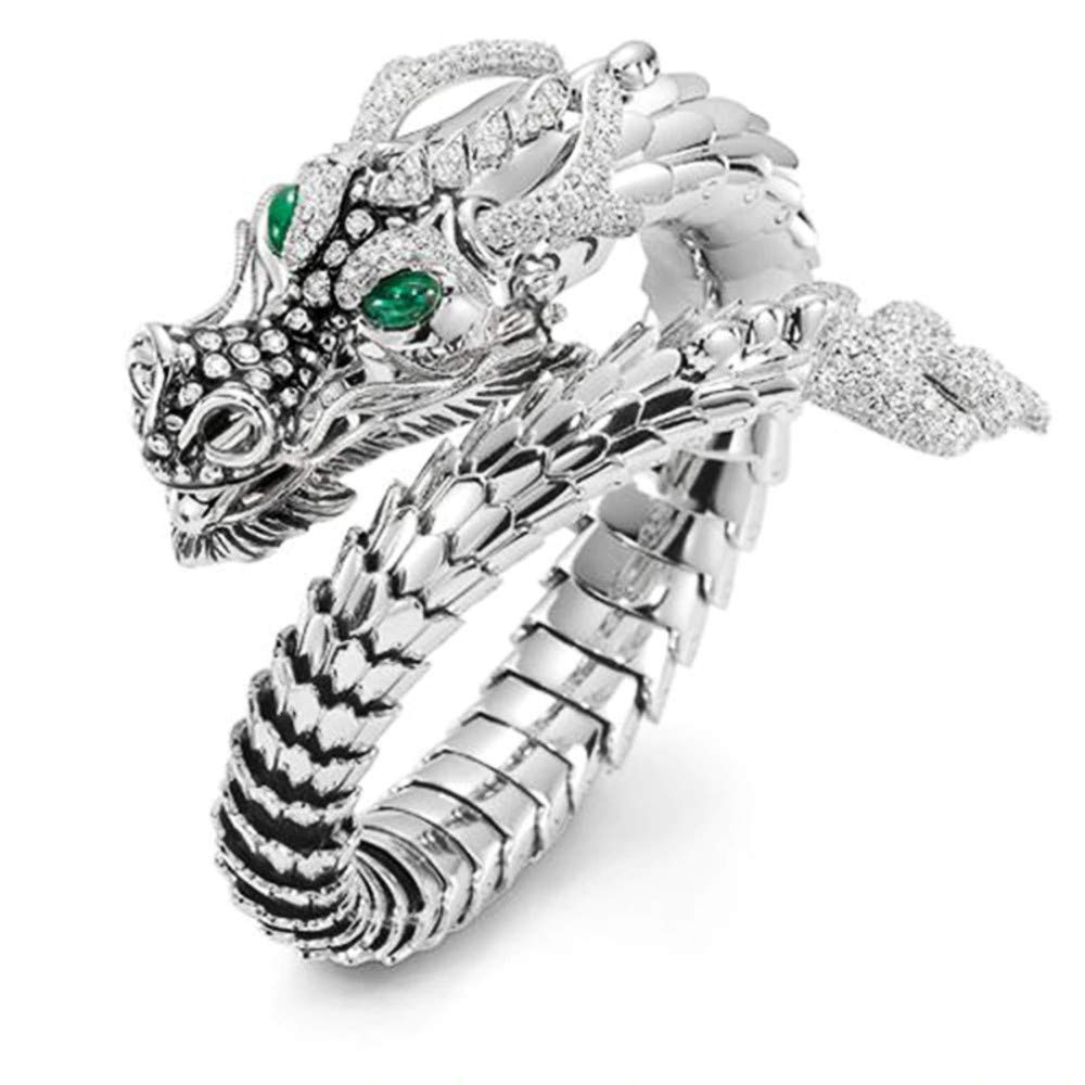 3D Ouroboros Chinese Dragon Ring Silver Snake Serpent Cubic Zirconia ...