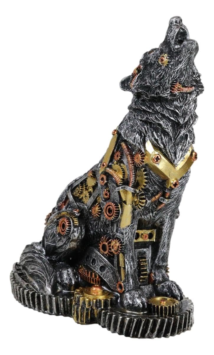 Buy Ebros Steampunk Silver Robotic Alpha Wolf Howling Statue with ...