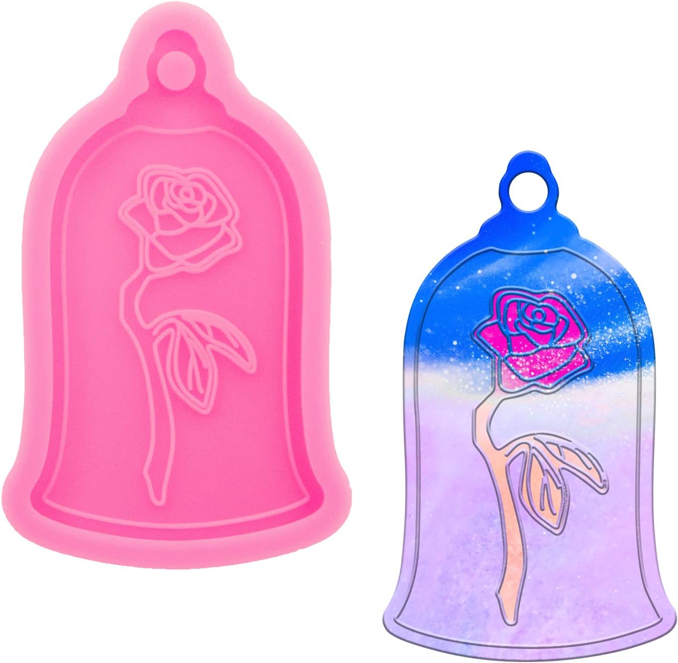 Amazon.com: SHINING QUEEN Silicone Resin Mold Clock with a Rose Shape Keychain Mold Expoy Resin ...