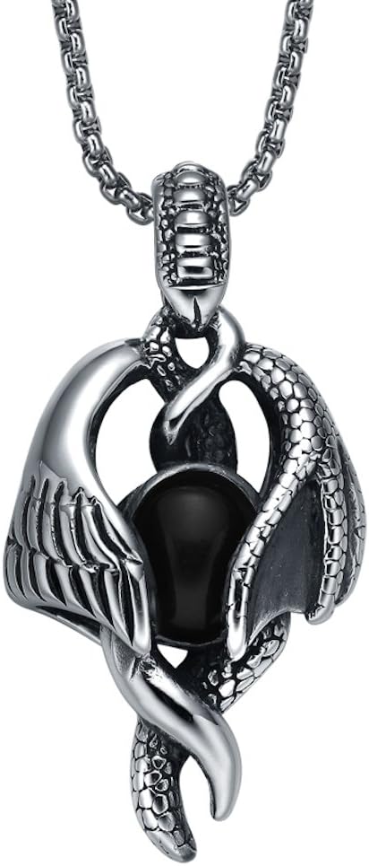 Stainless Steel Angel and Demon W. Black Onyx Pendant Necklace with 3 ...
