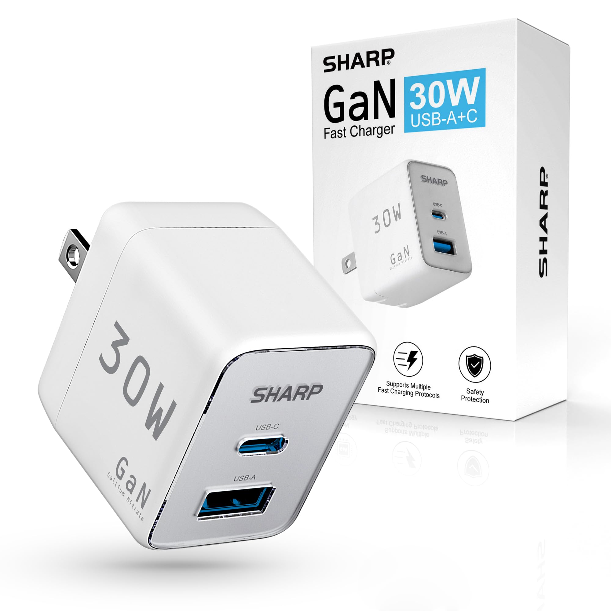 Amazon.com: Sharp USB C Charger - 30W, Dual Port (USB A+C) Compact Foldable GaN Fast Charge for ...