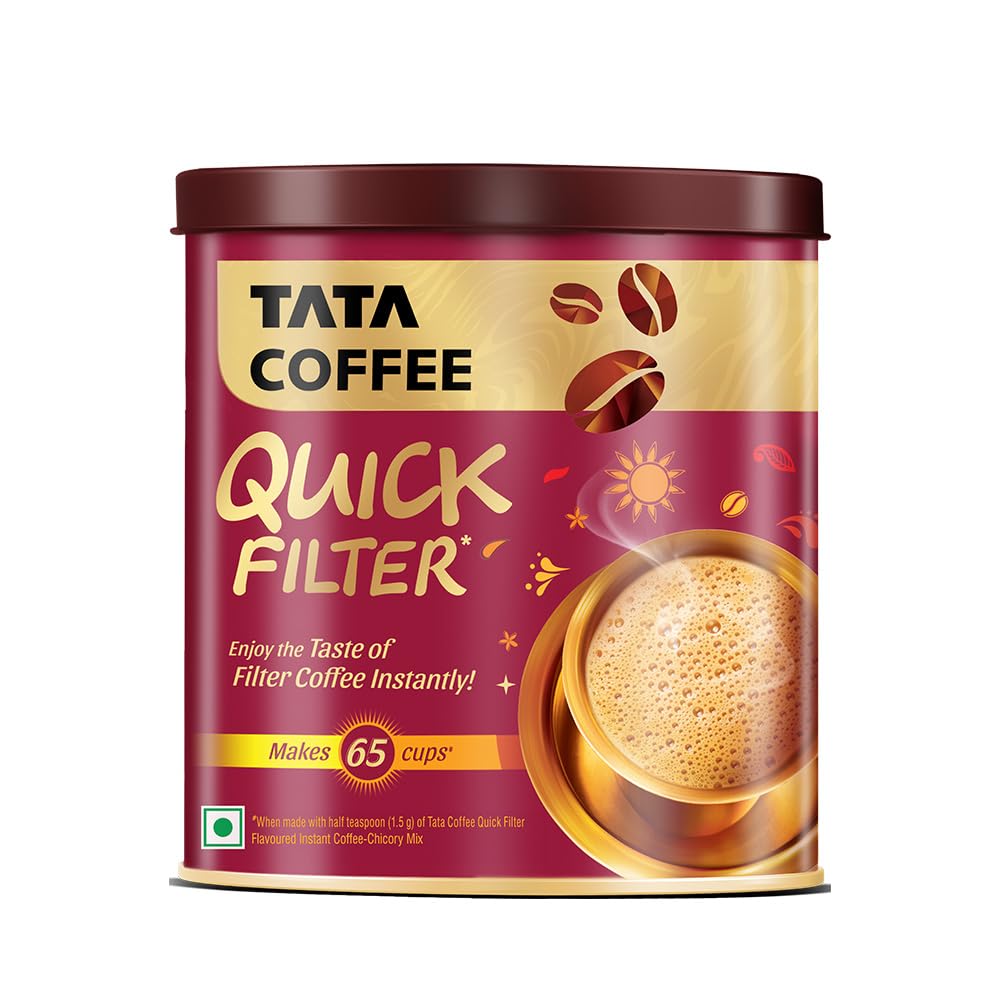 Tata Coffee Quick Filter Tin, 100G (Makes 65 Cups), Powder, Coffee, Can ...