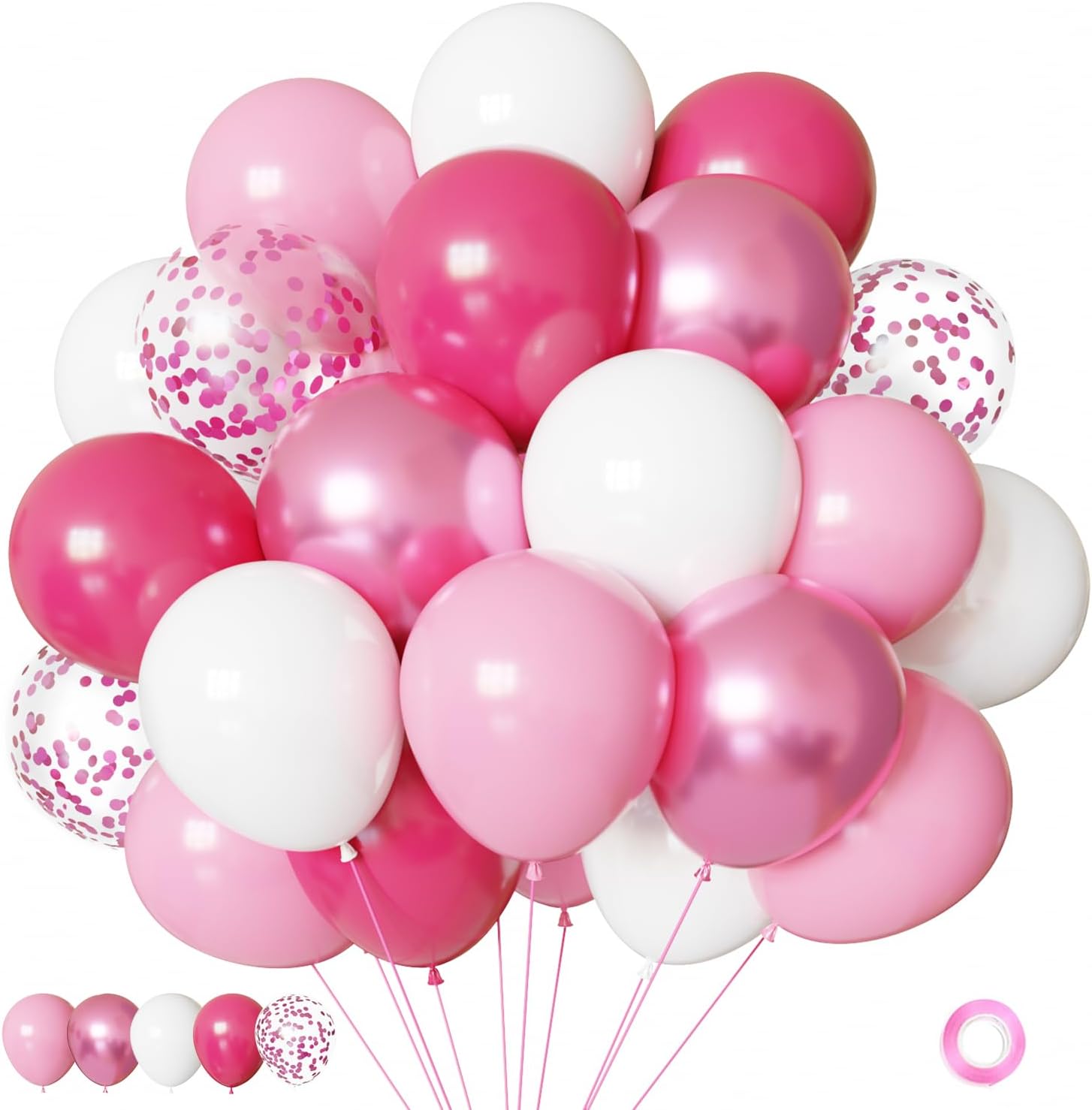 Amazon.com: Pink and White Balloons Kit, 50pcs 12 Inch Light Pink Latex Balloon Pink Confetti ...