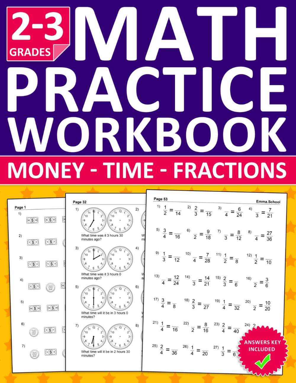 Money,Time & Fractions Math Workbook For Grades 2 and 3: Math Practice ...