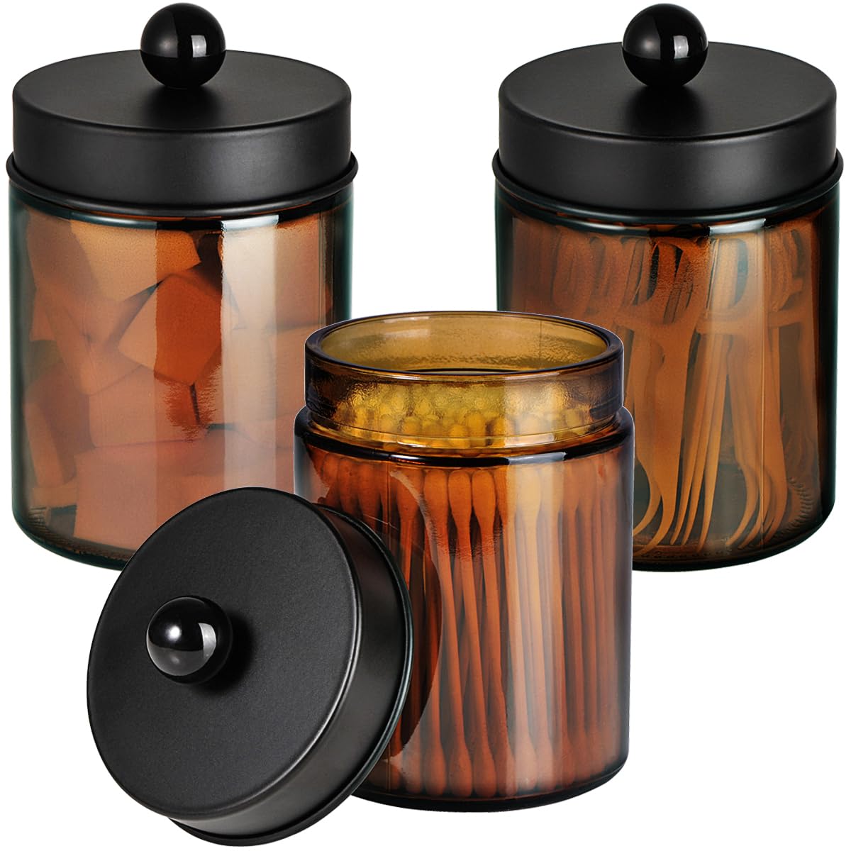 Amazon.com: Amber Glass Qtip Holder, Apothecary Jar,Qtip Dispenser with ...