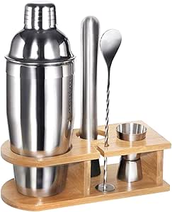 Amazon.com: Esmula Bartender Kit with Stylish Bamboo Stand, 5 Piece Cocktail Shaker Set for ...