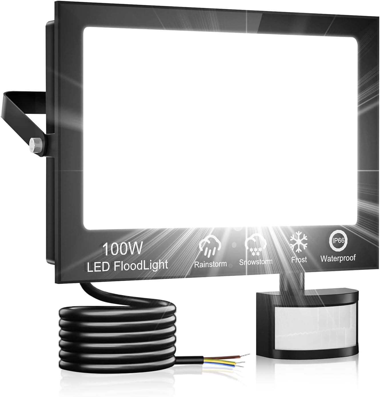 100W Pir Floodlight Outdoor, Motion Sensor Security Light, 6500K LED ...