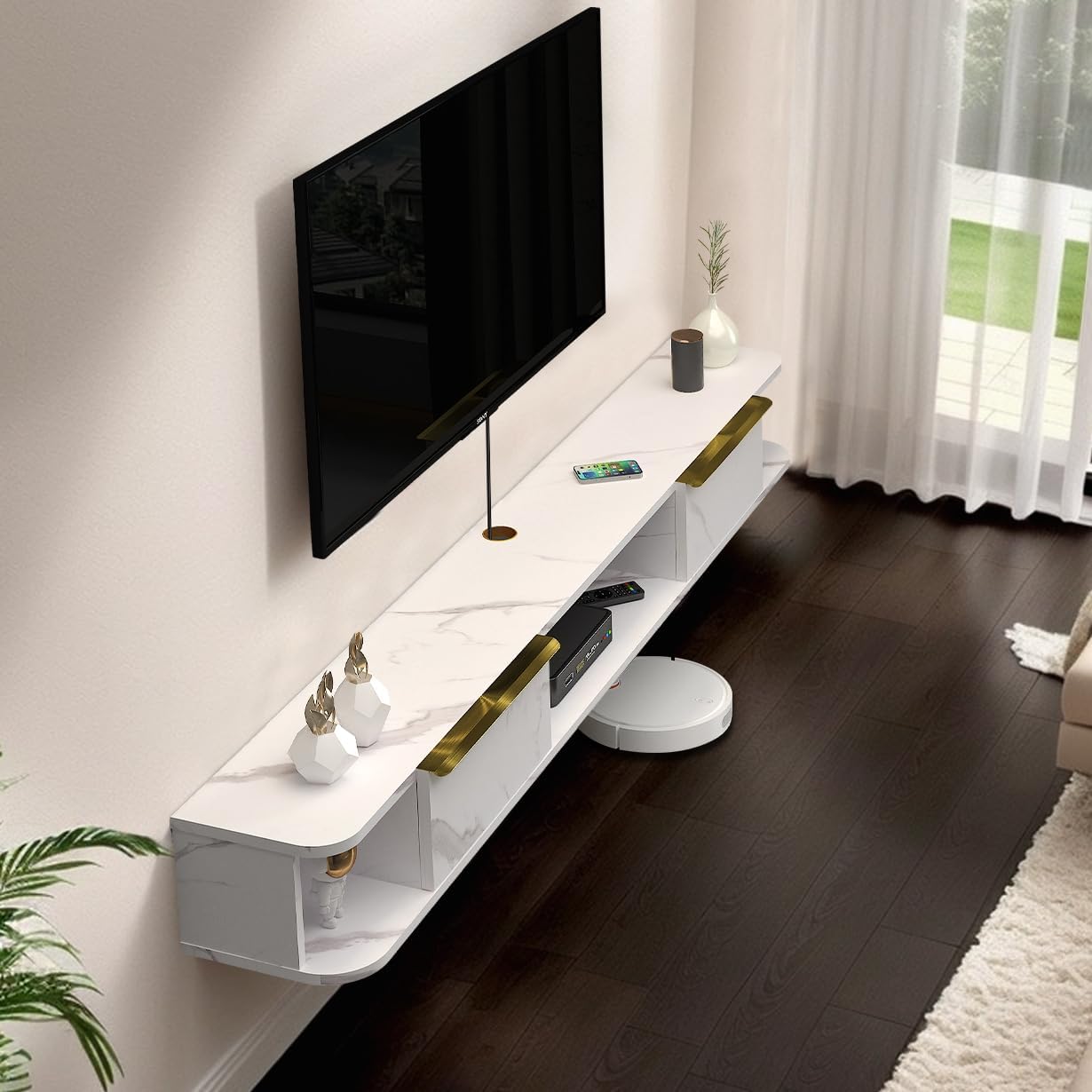 Pmnianhua Floating TV Stand, Wall Mounted Entertainment Center TV Media ...