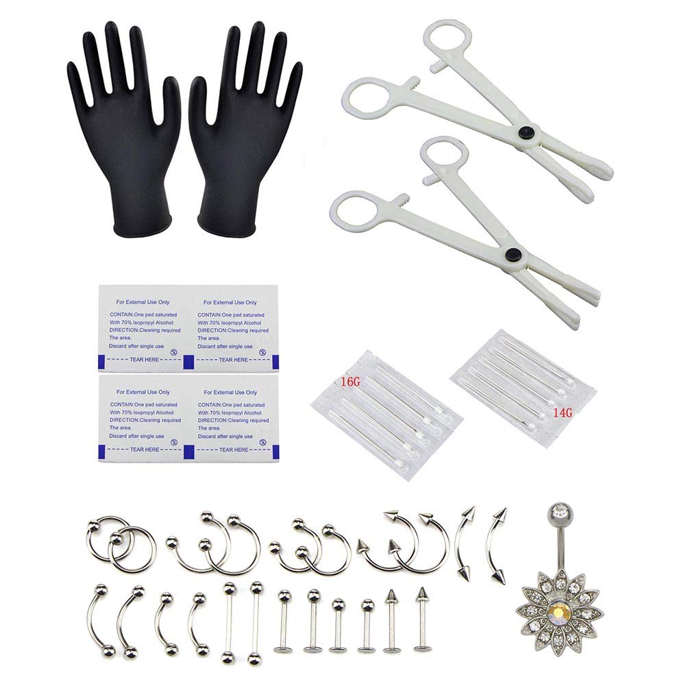 Fingertoys 41 PCS Piercing Jewelry Kits, Professional Piercing Needles ...