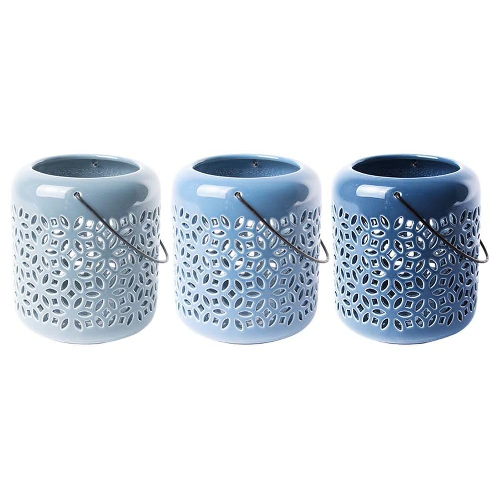 Ceramic Lantern Tea Light Ceramic Decorative Tea Light Holder, Blue