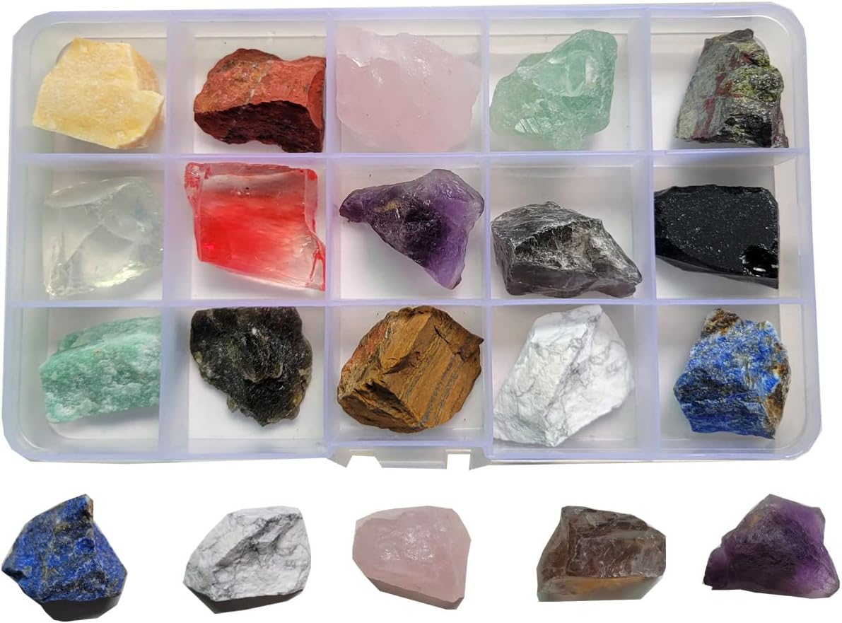 Amazon.com: 15pcs Rough Rocks and Mineral Specimens 0.5''-1'' Natural ...