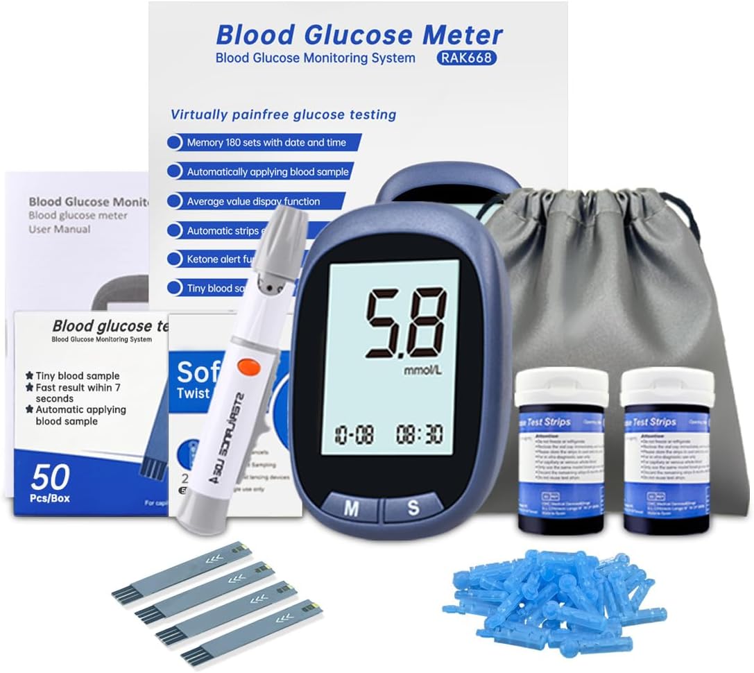 Amazon.com: RAK668 Blood Glucose Monitor Kit with 50 Blood Sugar Test ...