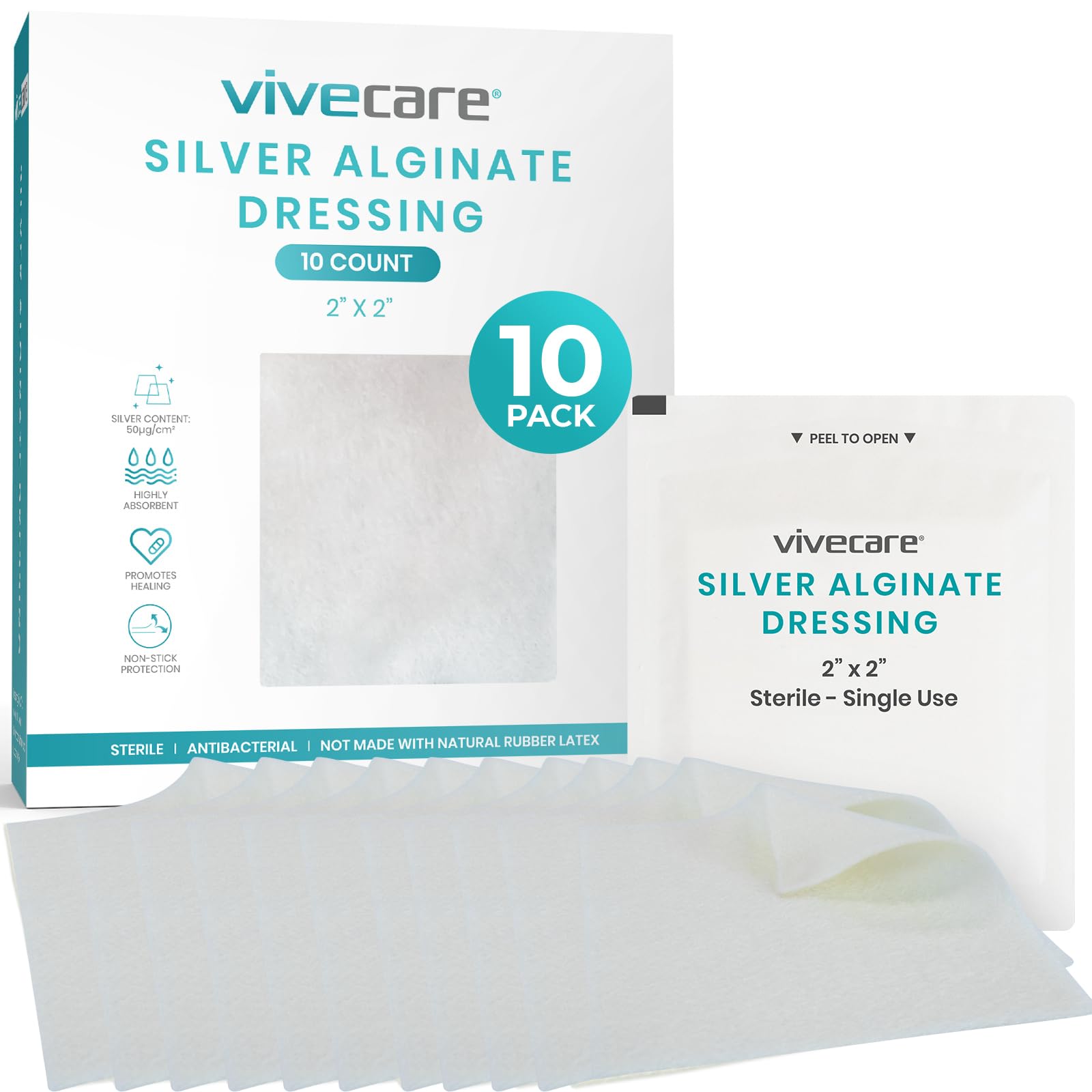 Amazon.com: ViveCare Silver Calcium Alginate Wound Dressing (10 Pack ...