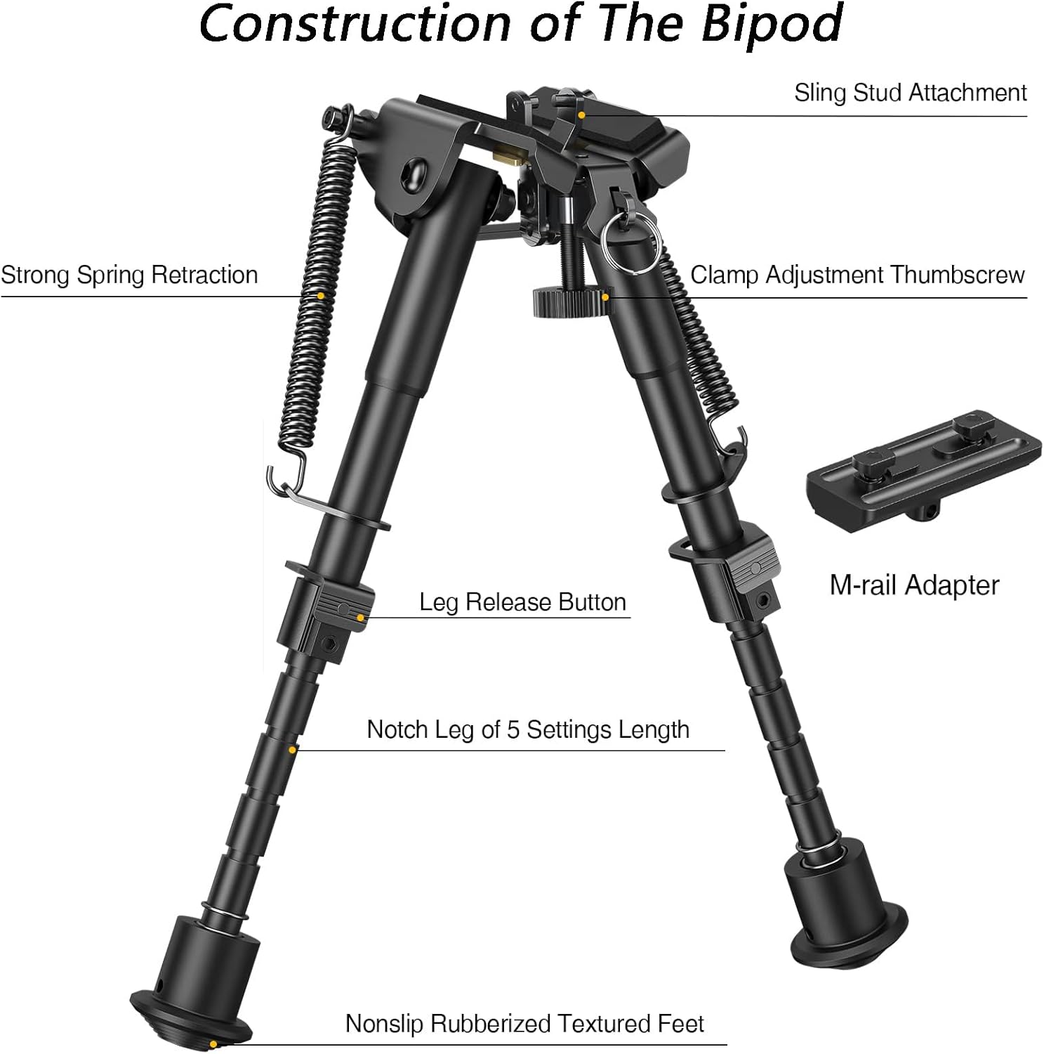 Qpong Bípodes para rifle de 6 a 9 pulgadas, longitud de pierna ...