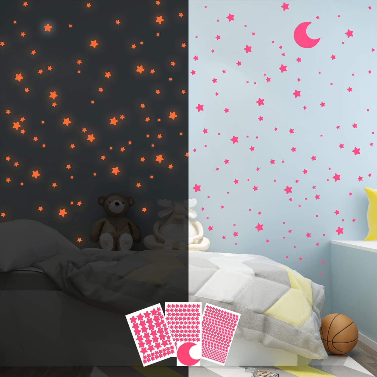 Amazon.com: Pink Glow in The Dark Stars Decals Decor for Ceiling ...