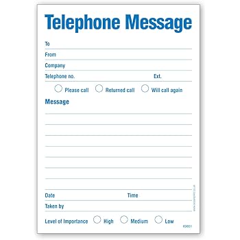 Telephone Message Note Pads, 105 x 148mm, 100 Sheets per Pad, 5 Pads ...