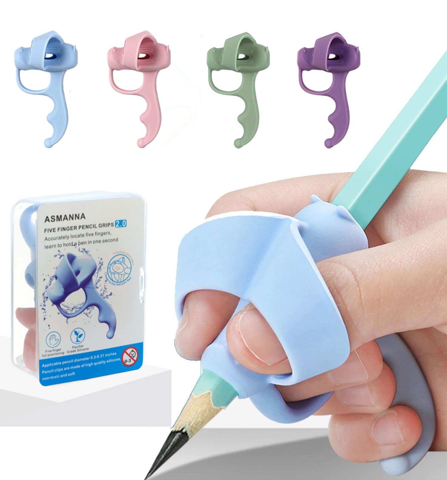 Buy ASMANNA 4 Pcs Pencil Grips for Kids Handwriting Finger Training Pen ...