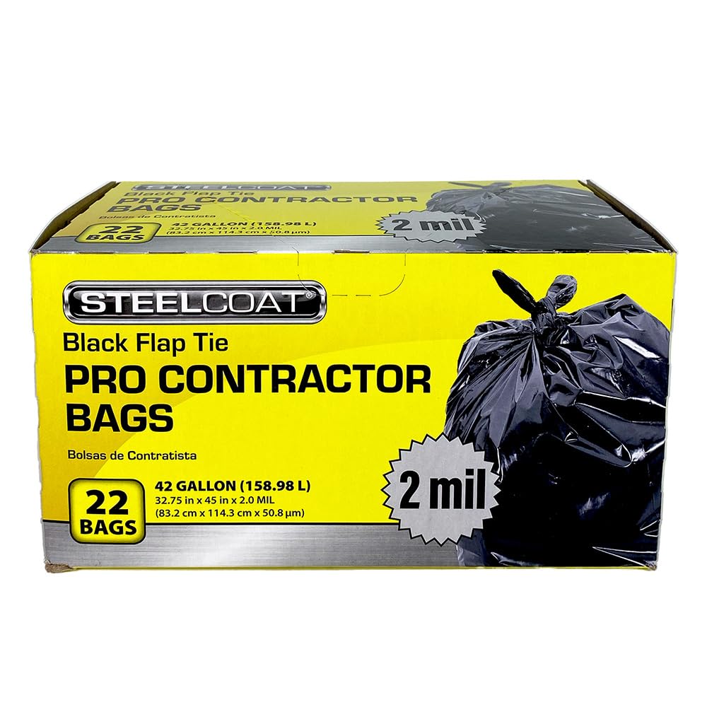 Amazon.com: Steelcoat Pro Contractor Flap Tie Trash Bags, 42-gallon, 22 ...