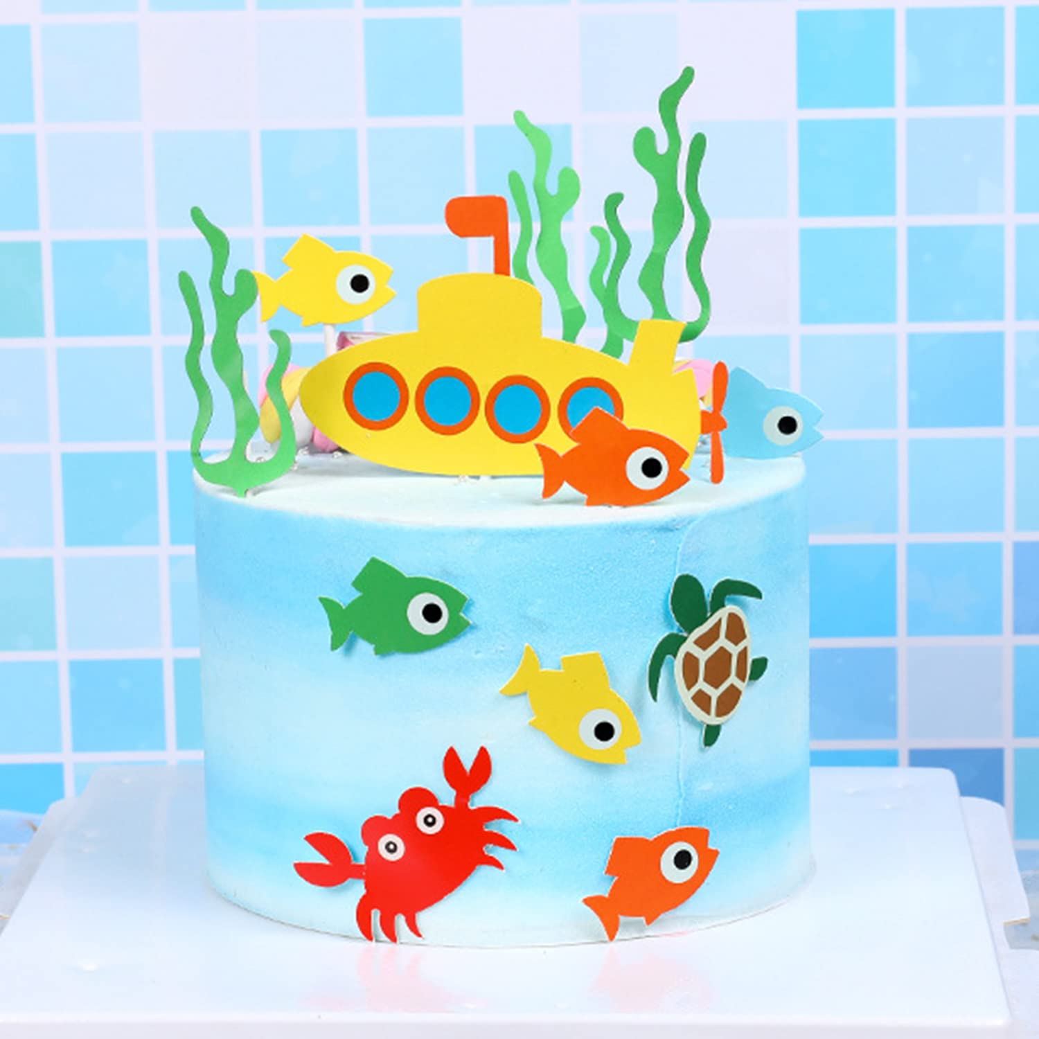 Fish Cake Topper Happy Birthday Sign Cake Decorations Sea Ocean ...