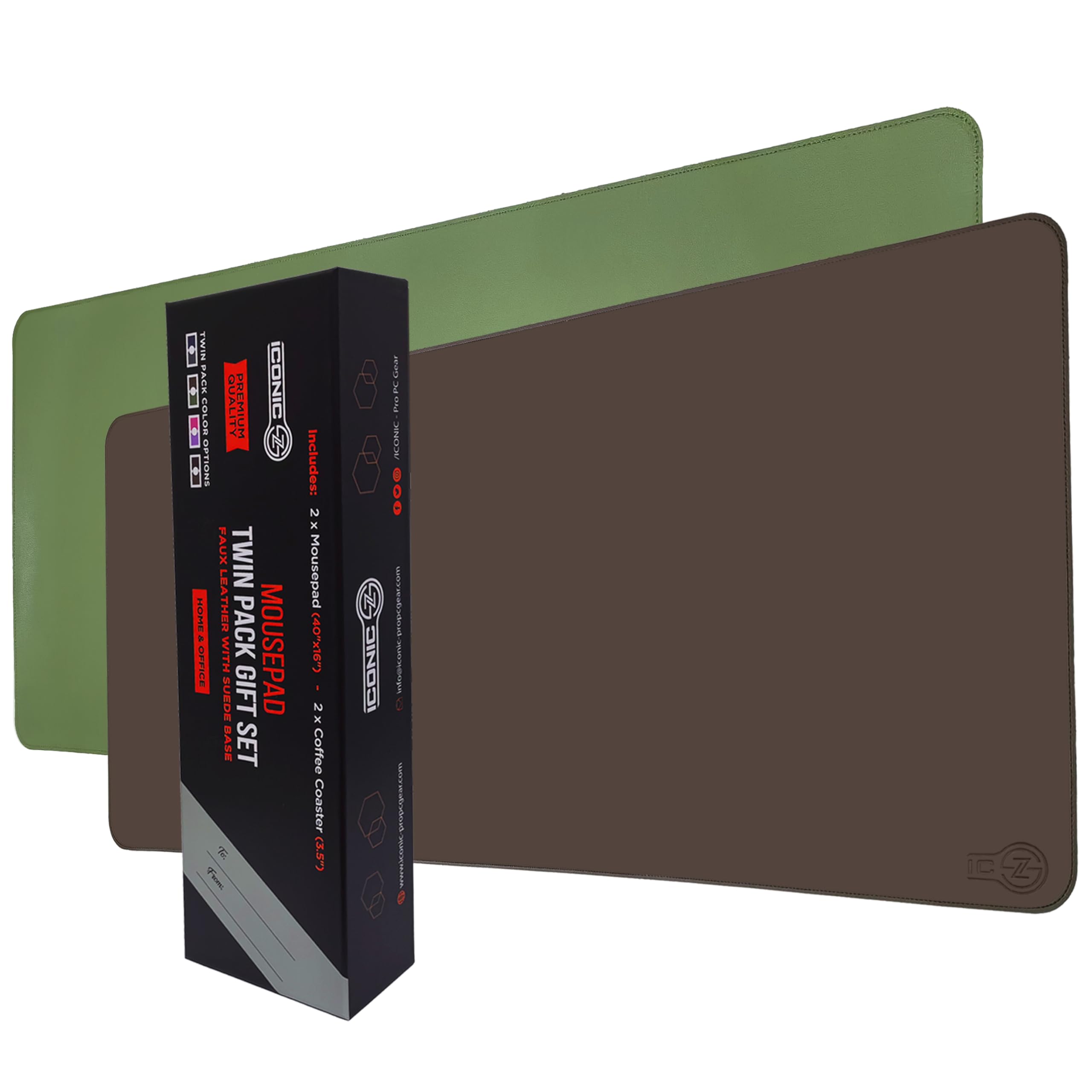 Amazon.com : Iconic Pro PC Gear PU Leather Desk Mat - Twin Set ...