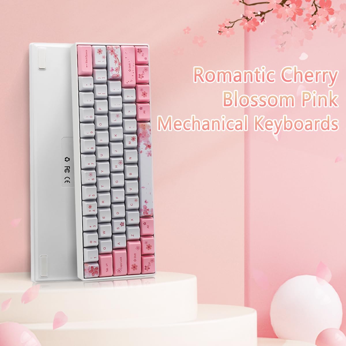 Buy ZMX Mechanical Keyboard Pink Cherry Blossom 61 Keys,Hot Swappable ...