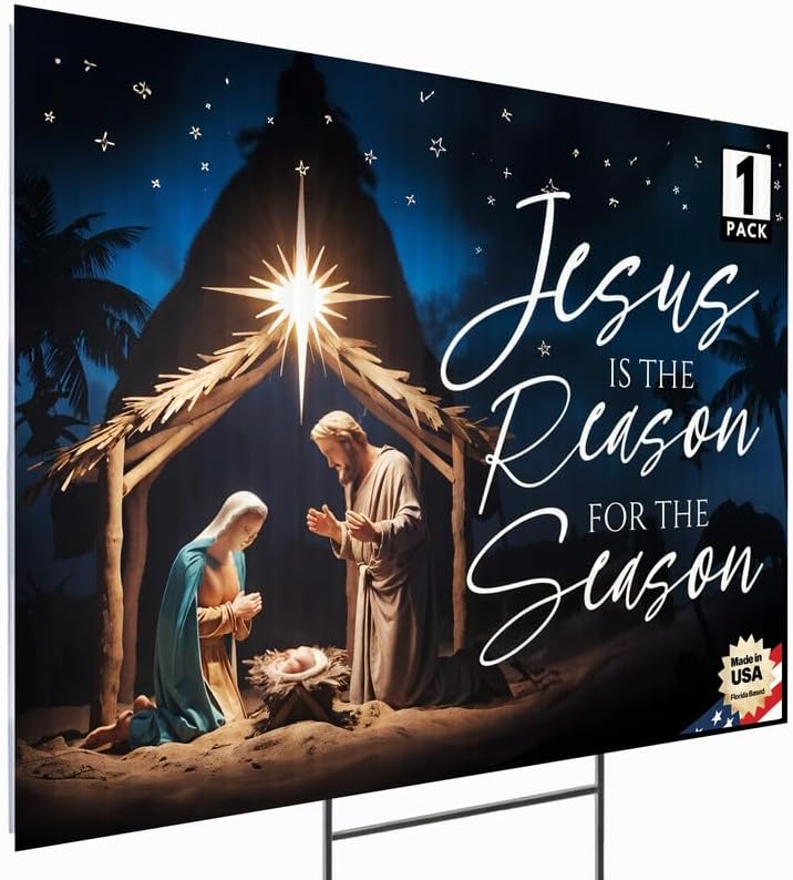 Amazon.com : Uflashmi Jesus is The Reason for The Season Yard Sign with ...