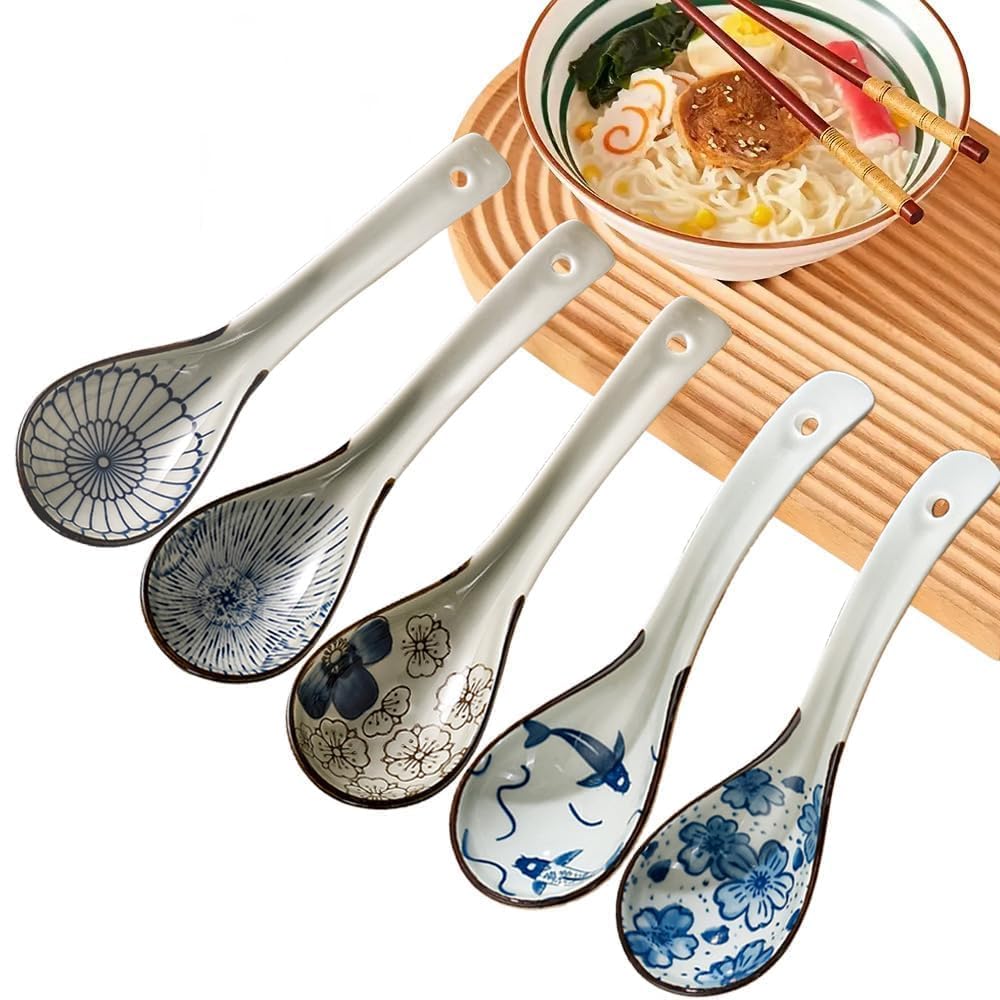 Amazon.com: Raelitego 5pcs Asian Soup Spoon, Ceramic Chinese Soup ...