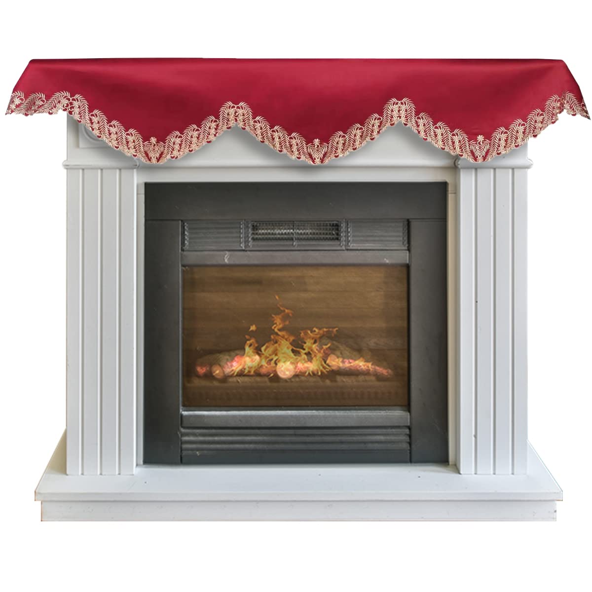 Amazon.com: Decozen Gold Lace Burgundy Mantel Scarf Cover - Intricate ...