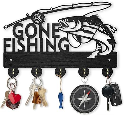 Amazon.com: MAYJOYDIY Wood Gone Fishing Coat Rack Wall Mount Key Holder ...