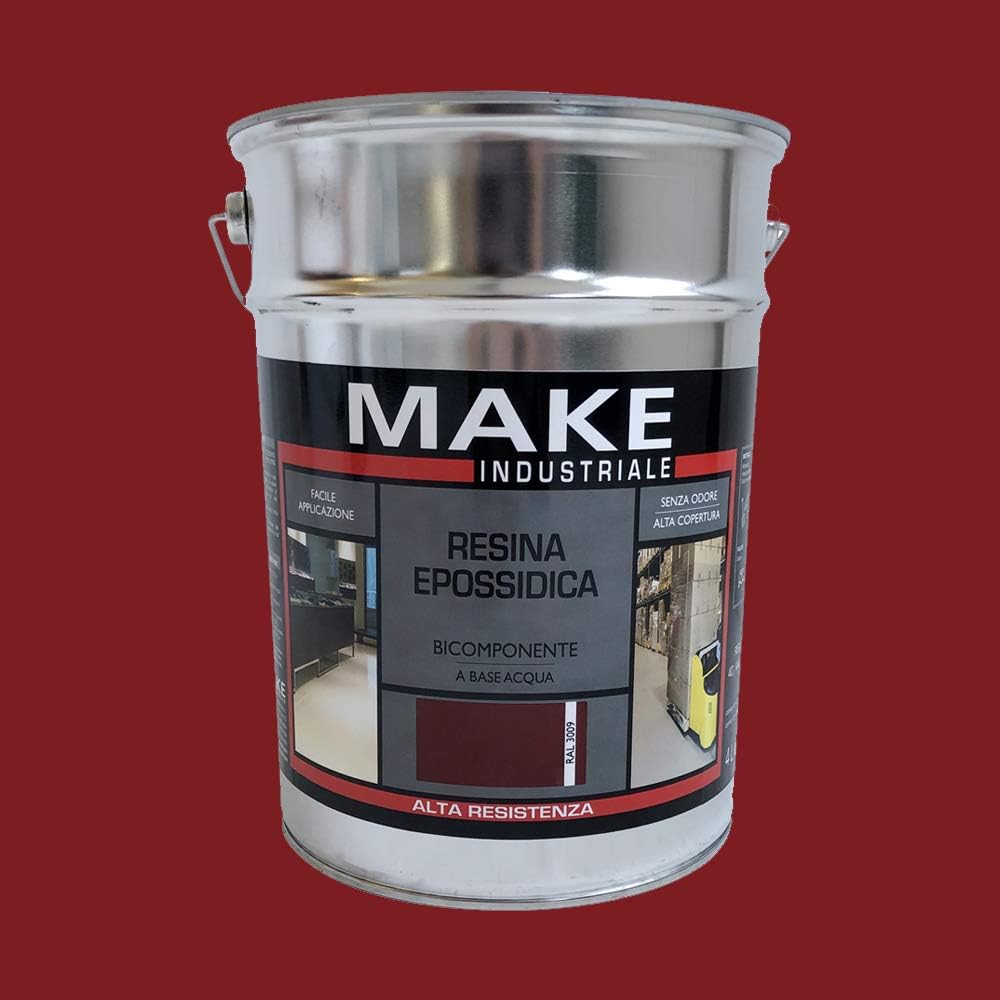 MAKE RESINA INDUSTRIALE EPOSSIDICA BICOMPONENTE - 4 Litri RAL3009 ROSSO ...