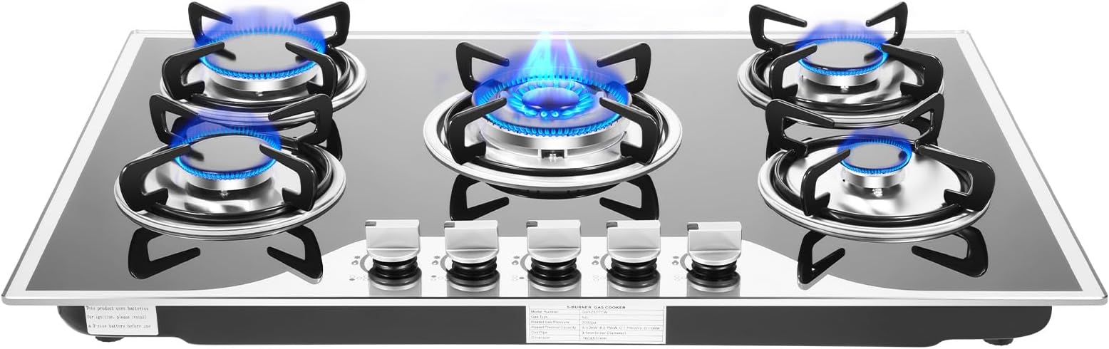Amazon.com: 30 Inch Gas Cooktop, 5 Burners Built-In Stove Top Stainless ...