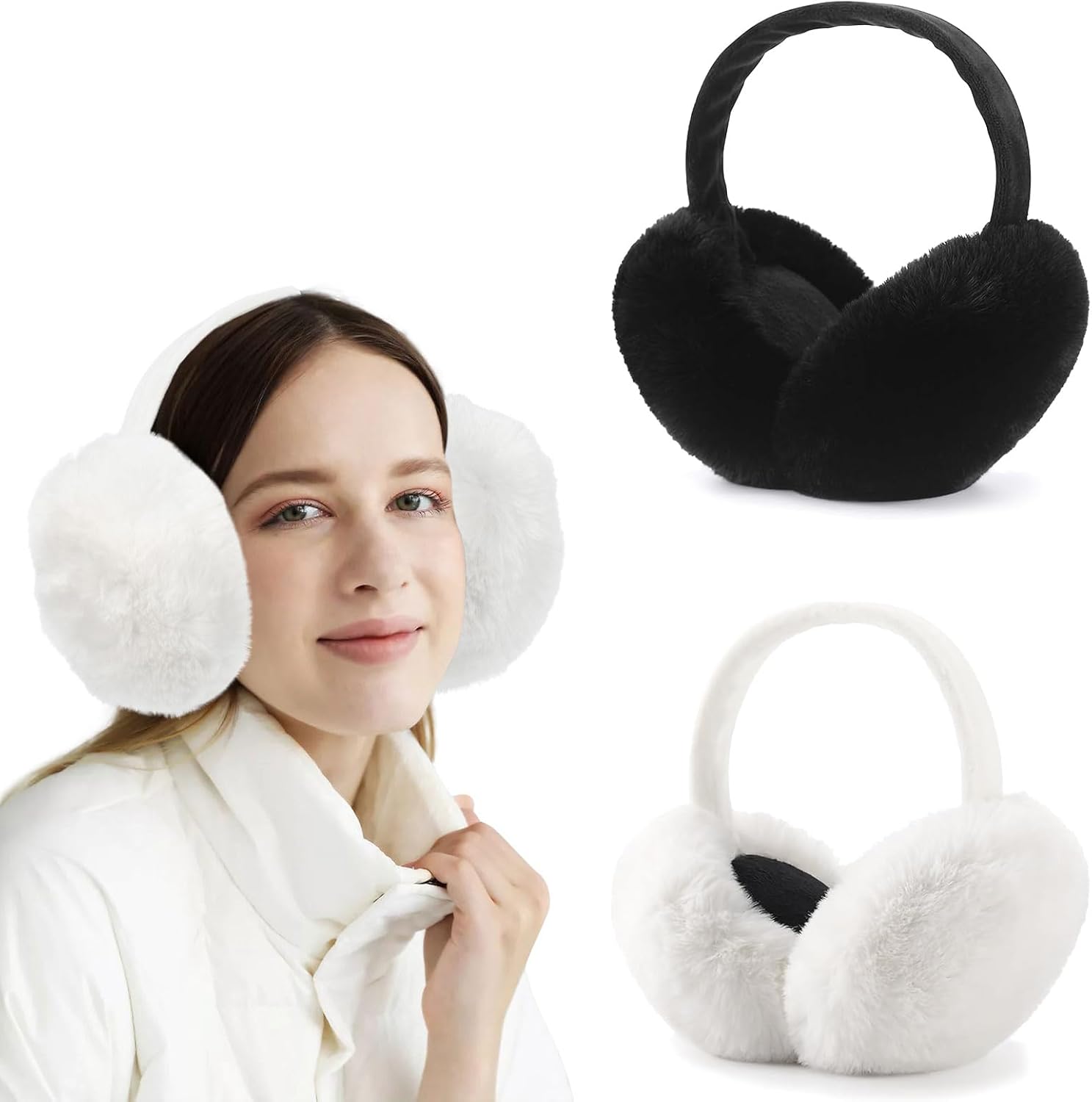 2PCS Women Winter Earmuffs Foldable Fluffy Ear Muffs Cute Ear Covers ...