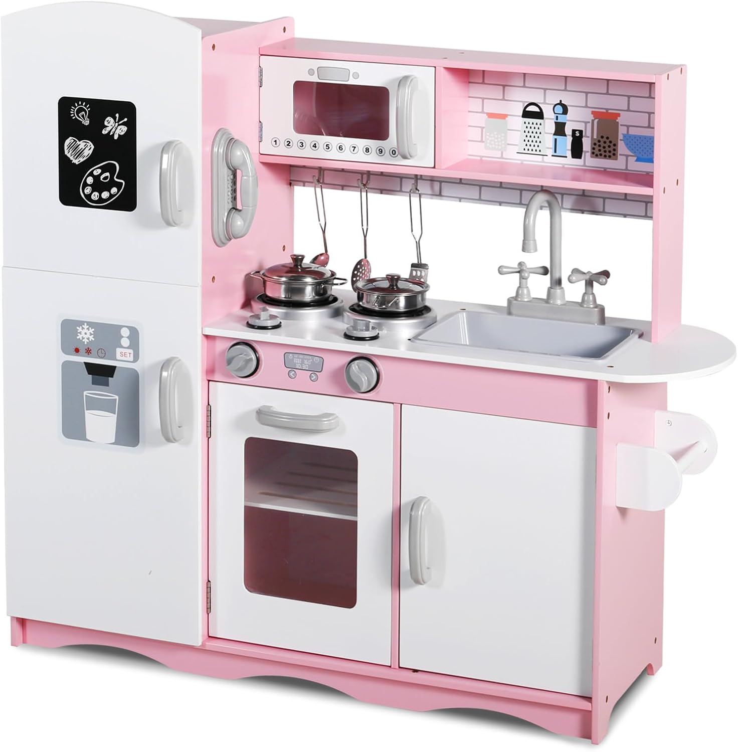 Amazon.com: Kinder King Wooden Kids Play Kitchen, Toy Kitchen Playset ...