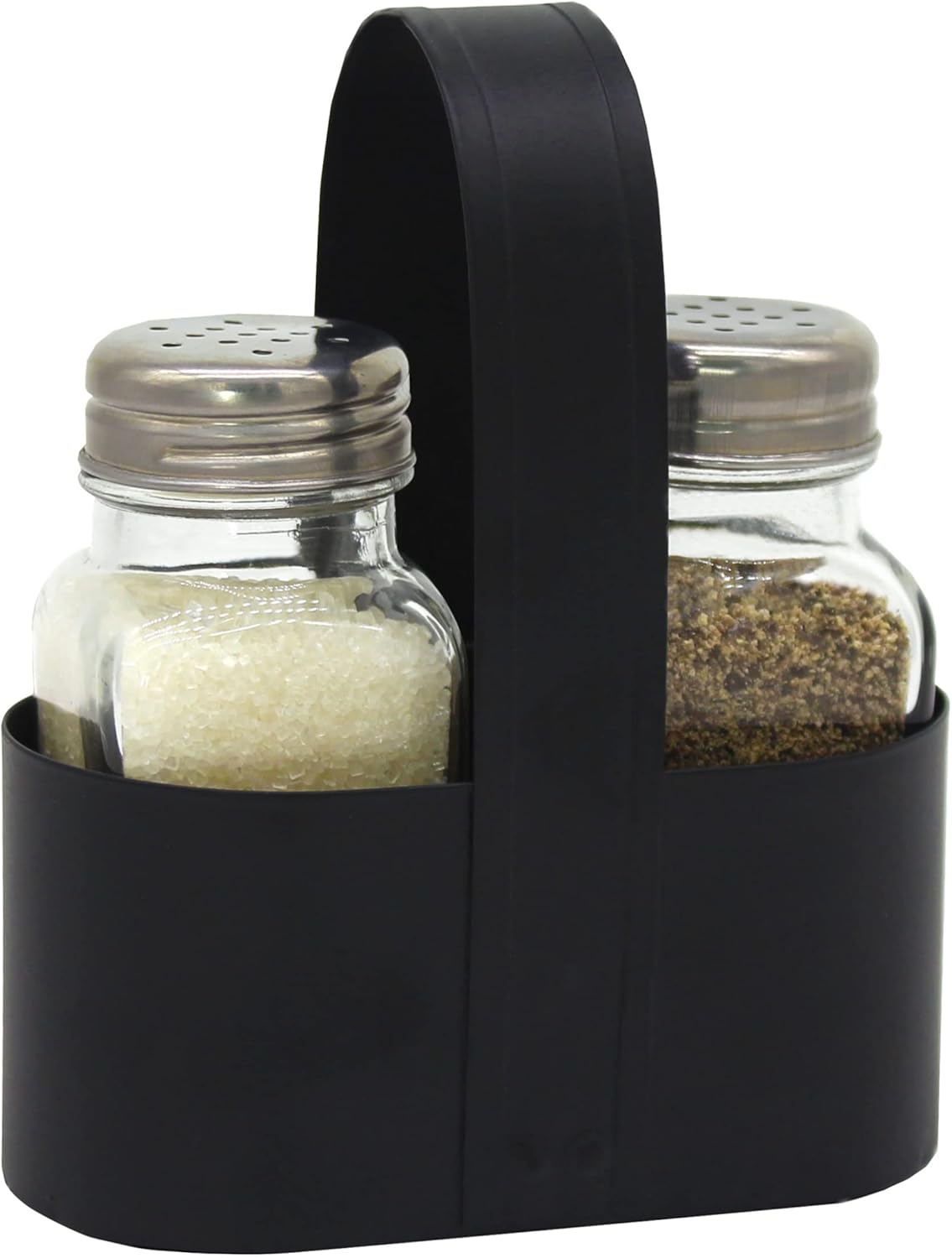 CVHOMEDECO. Salt and Pepper Shakers Set with Black Galvanized Caddy ...