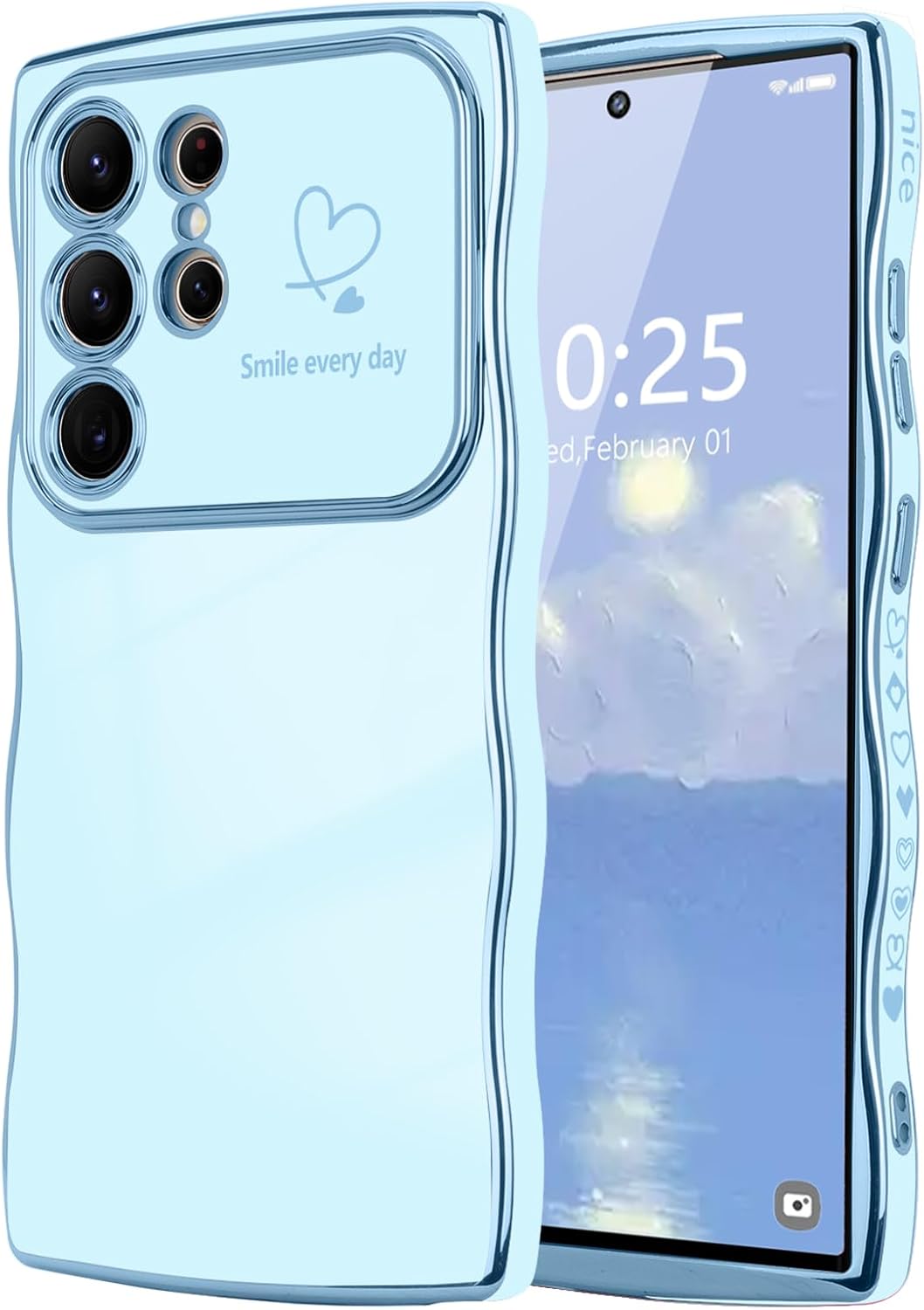 Amazon.com: LCHULLE for Samsung Galaxy S23 Ultra Case for Women Girls, Cute Wave Frame Curly ...