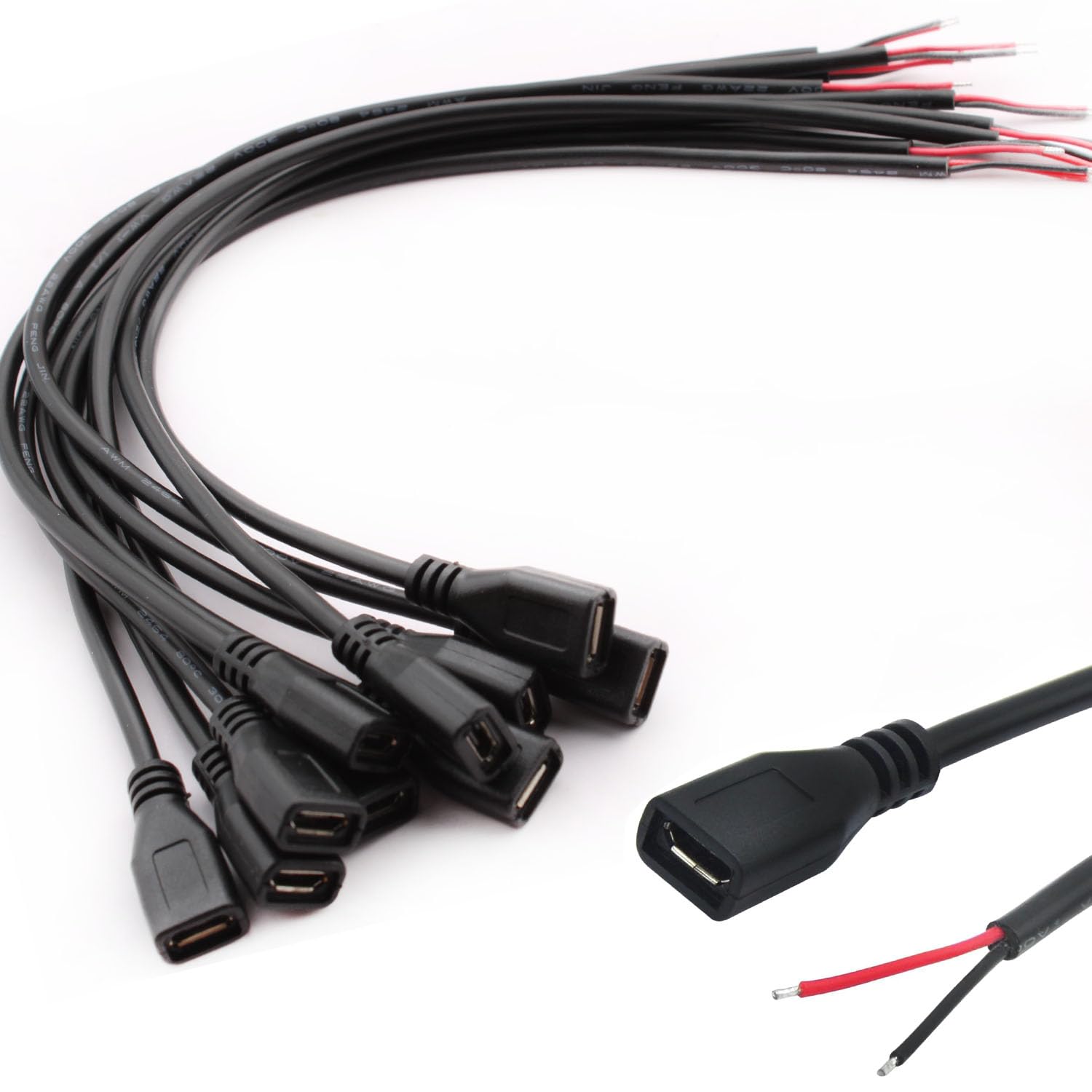 VISSQH 10 Stück Micro USB Buchse auf 2-poligen blankes Kabel,Micro USB ...