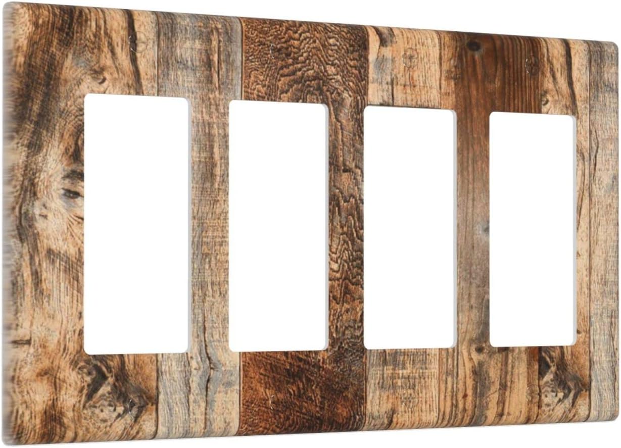 Rustic Brown Wood Light Switch Cover 4 Gang Quad Rocker Wall Plate ...