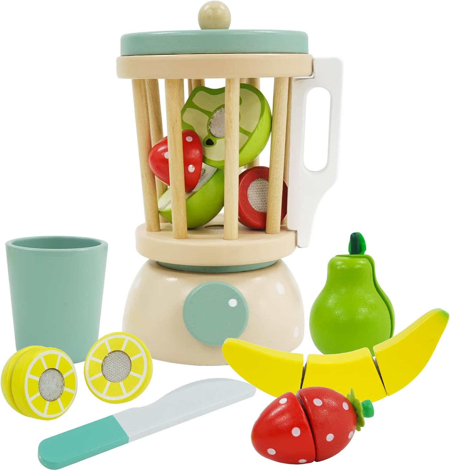 Amazon.com: Wooden Juice Blender Toy Sets, 15 Pcs Pretend Play Kitchen ...