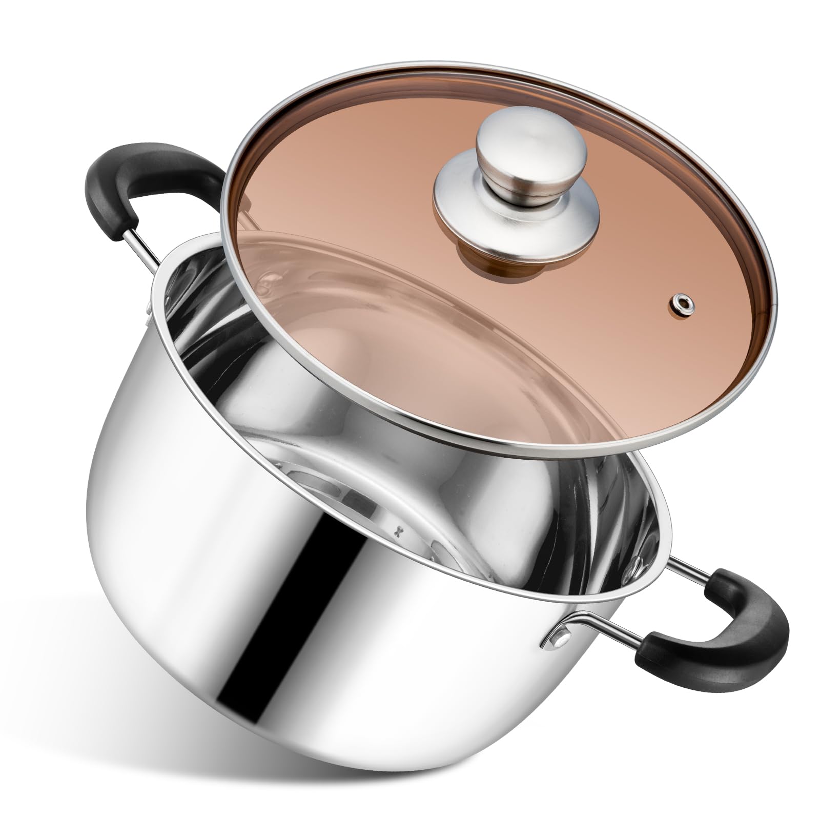 HaSteeL 4 QT Stock Pot with Lid, Stainless Steel Metal Soup Pot Pasta ...