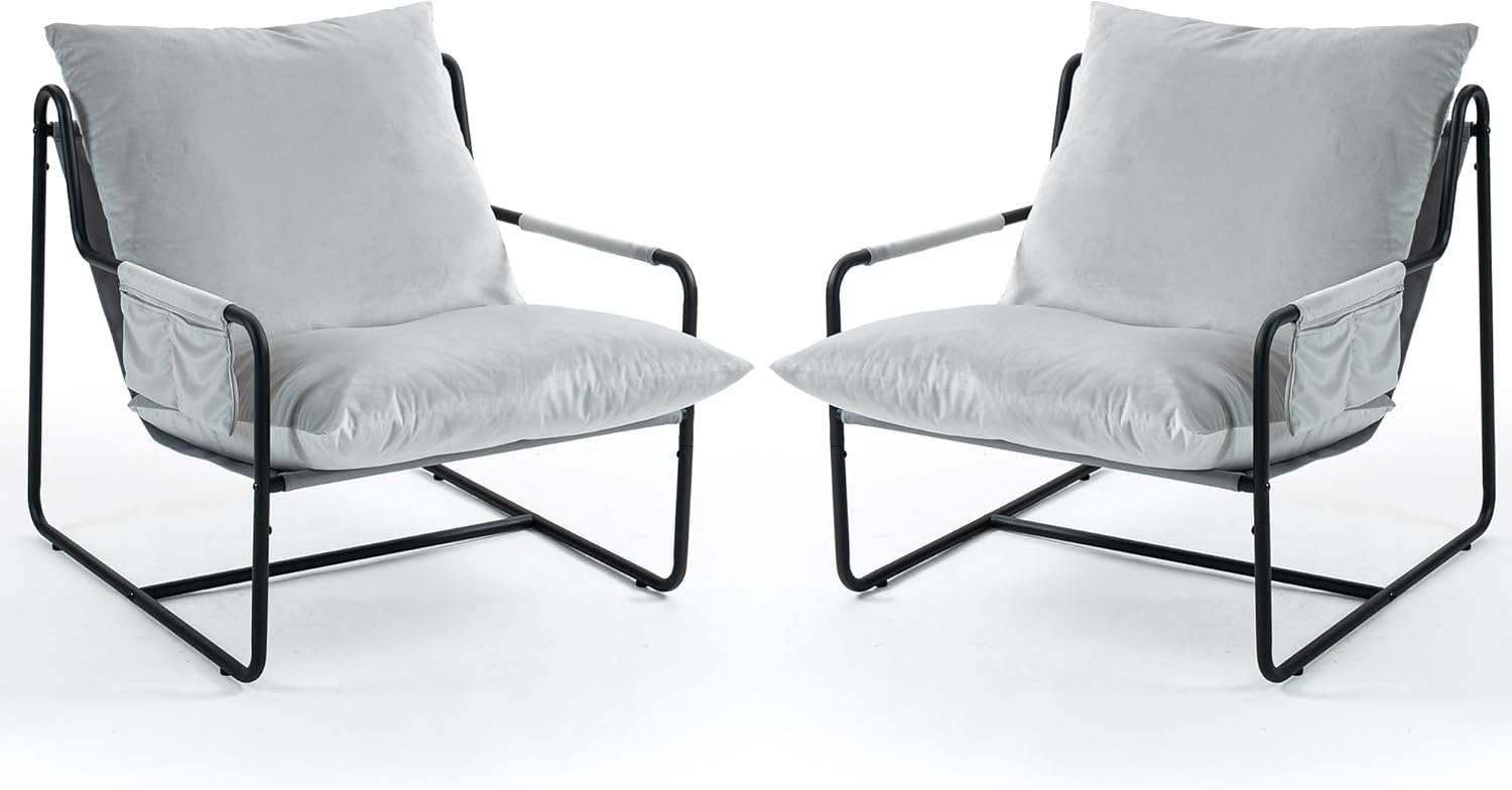 Amazon.com: TIANSHU Sling Accent Chair, Pack of 2, Upholstered Metal ...